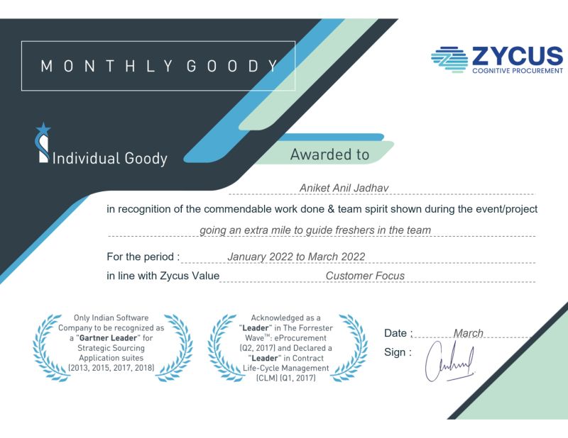 Aniket Anil Jadhav on LinkedIn: #second #zycus Aniket Anil Jadhav on LinkedIn: #second #zycus