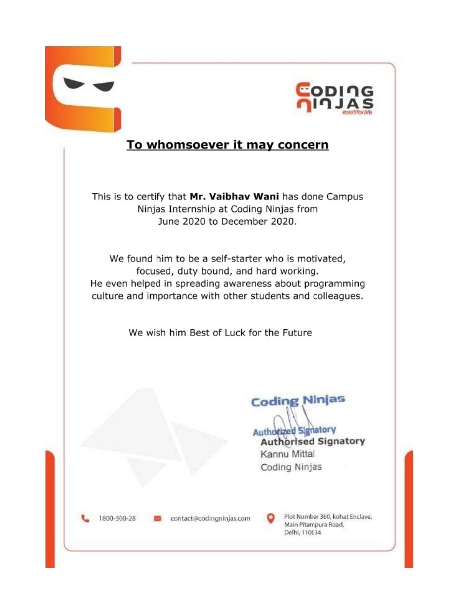 Vaibhav Wani on LinkedIn: #codingninjas #campusambassador #internship Vaibhav Wani on LinkedIn: #codingninjas #campusambassador #internship