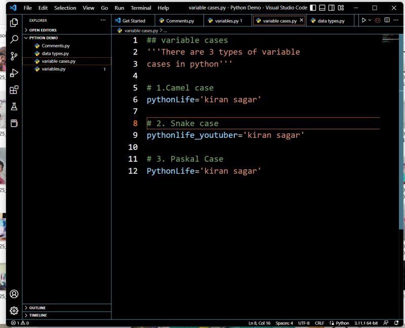 Gopichand 1 on LinkedIn: Task 4 variable Cases Kiran Sagar PythonLife Gopichand 1 on LinkedIn: Task 4 variable Cases Kiran Sagar PythonLife