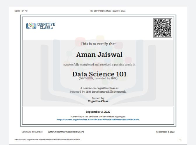 Aman Jaiswal on LinkedIn: #ibm #datascience #digital #certificate Aman Jaiswal on LinkedIn: #ibm #datascience #digital #certificate
