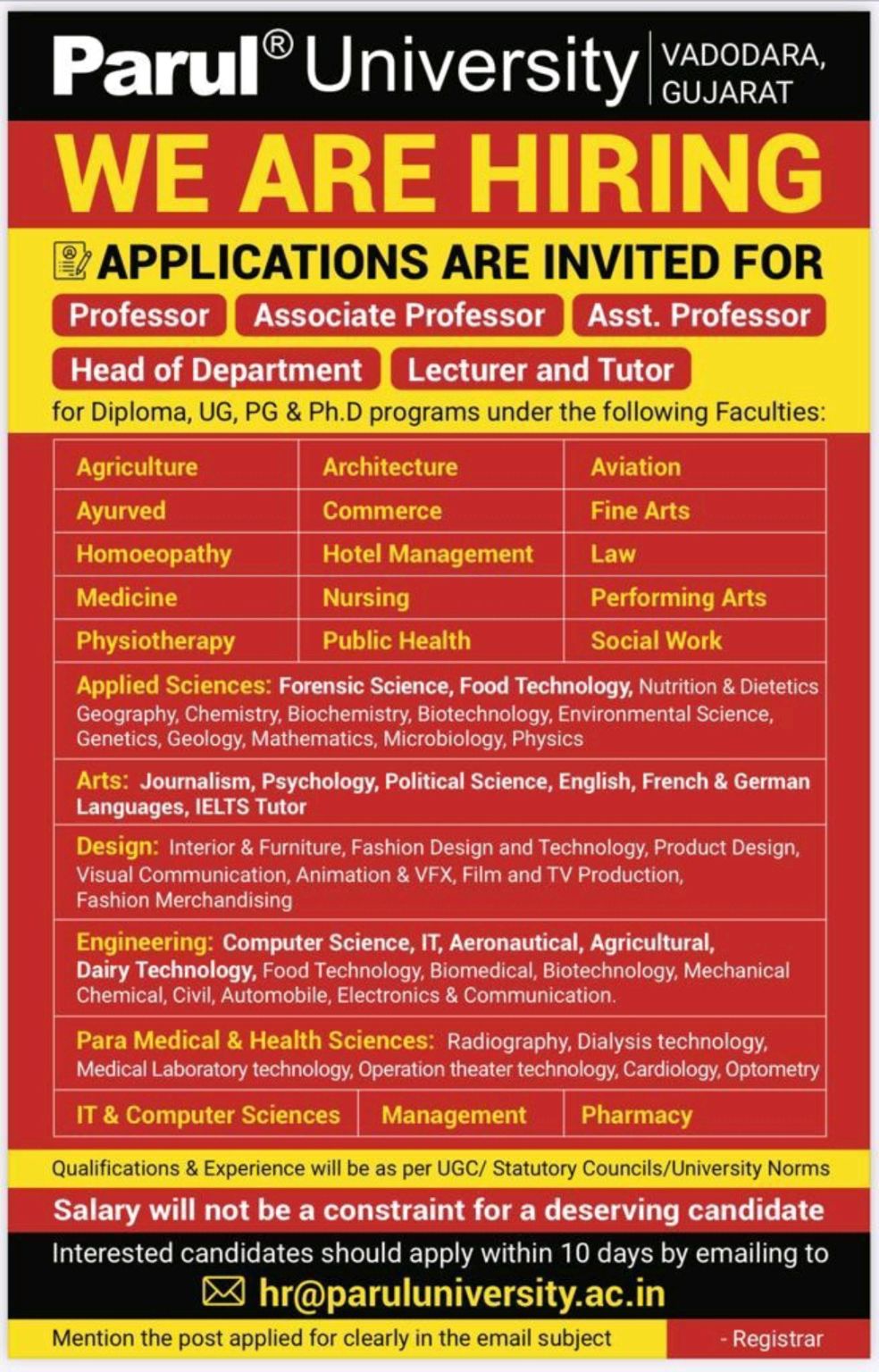 Dr. Saurabh Mishra on LinkedIn: Vacancies Parul University Applications ... Dr. Saurabh Mishra on LinkedIn: Vacancies Parul University Applications ...