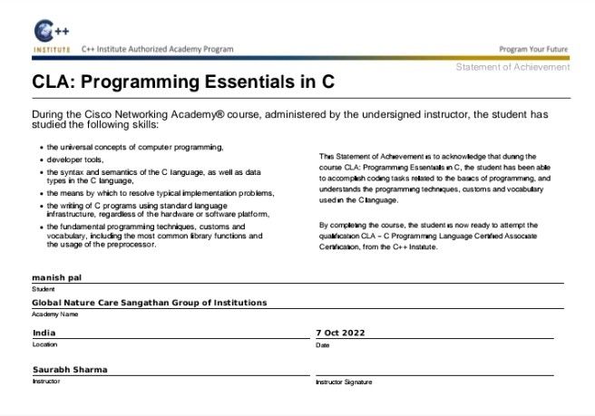 Manish Pal on LinkedIn: #cisco #certificate #cla #programming Manish Pal on LinkedIn: #cisco #certificate #cla #programming