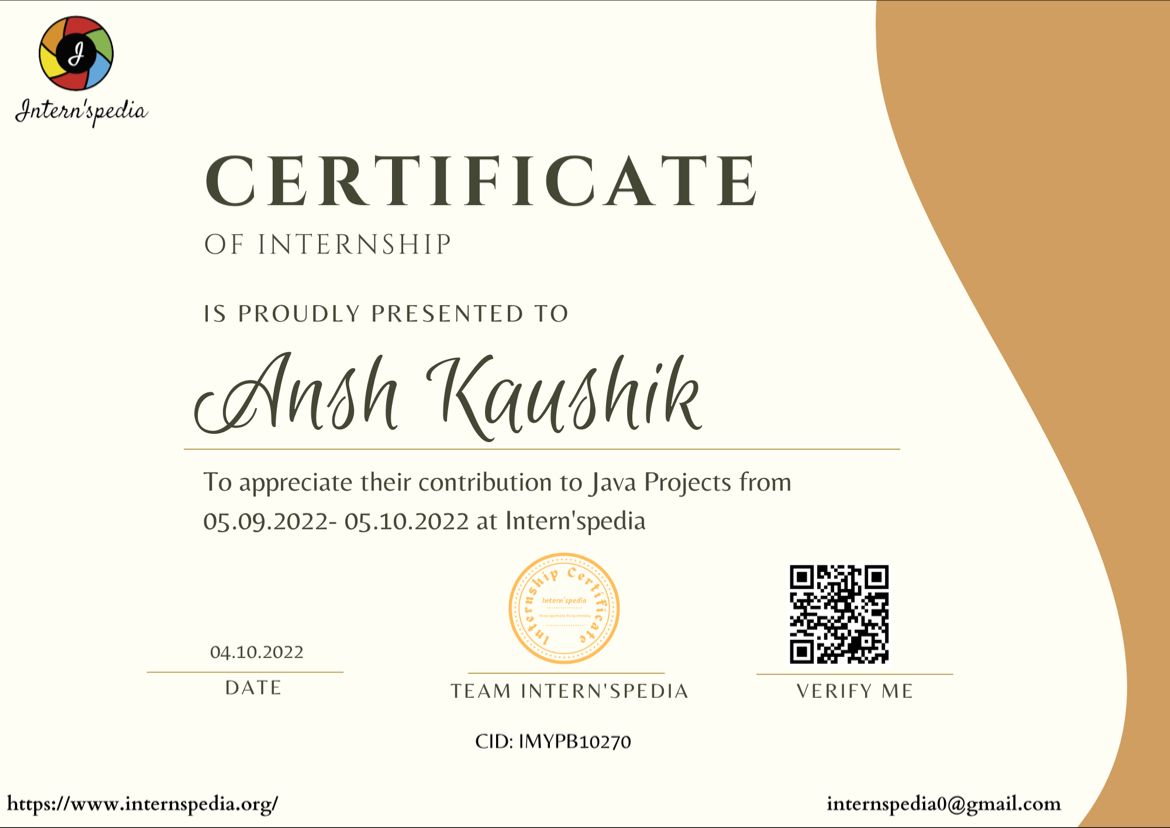 #internship #java | Ansh Kaushik #internship #java | Ansh Kaushik