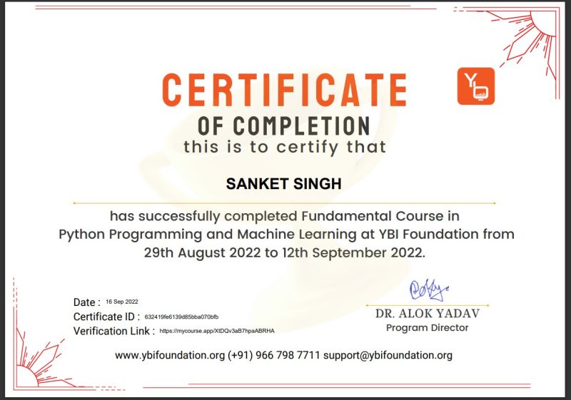 #ybifoundation #pythonprogramming #machinelearning #course | SANKET SINGH #ybifoundation #pythonprogramming #machinelearning #course | SANKET SINGH