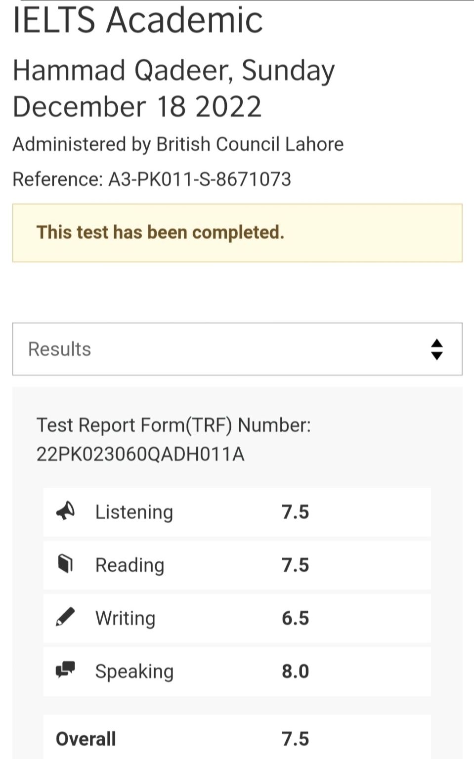 Hammad Qadeer on LinkedIn: Obtained 7.5 Band Score in my IELTS Academic ... Hammad Qadeer on LinkedIn: Obtained 7.5 Band Score in my IELTS Academic ...