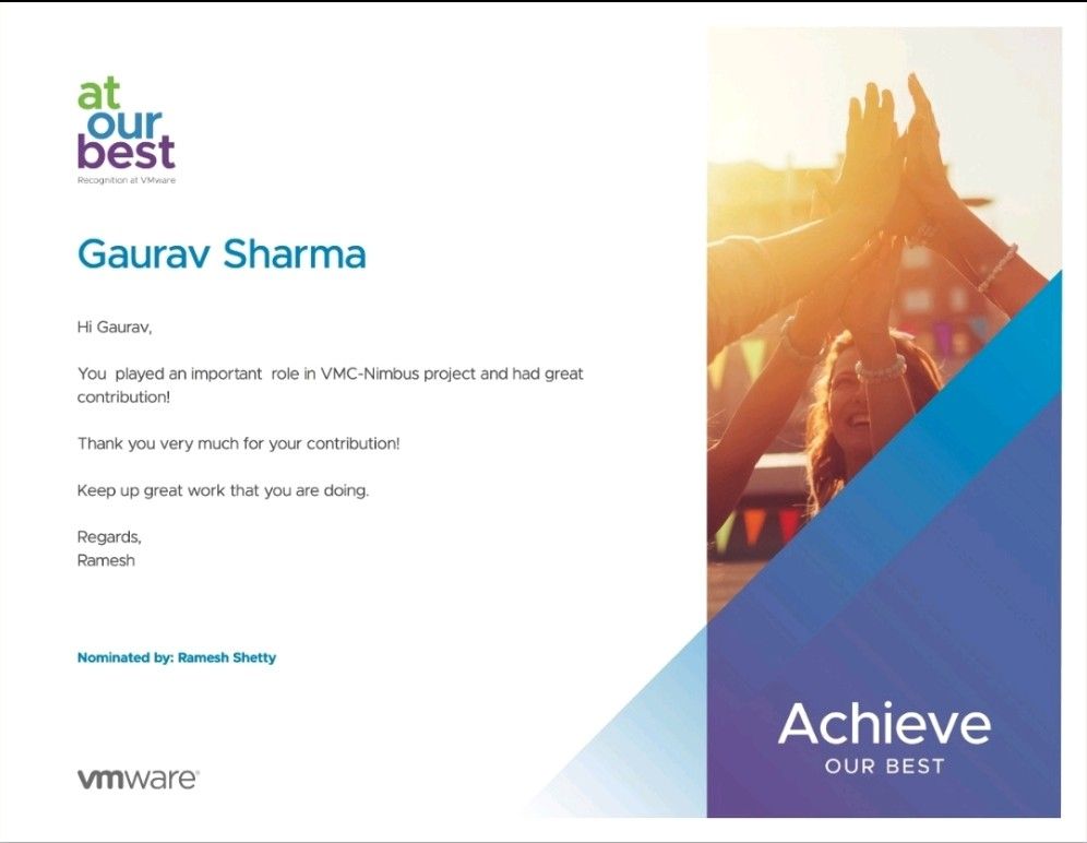 Gaurav Sharma on LinkedIn: #vmware #award #teamwork #thankyou Gaurav Sharma on LinkedIn: #vmware #award #teamwork #thankyou