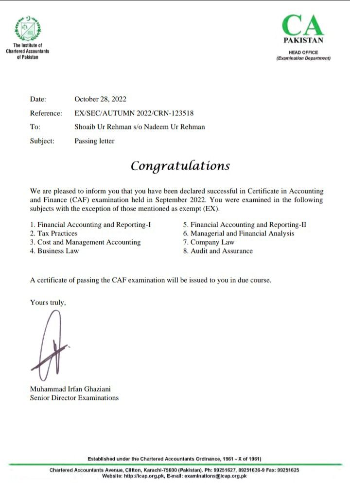 Alhamdulillah CAF Qualified. | Shoaib Ur Rehman Alhamdulillah CAF Qualified. | Shoaib Ur Rehman