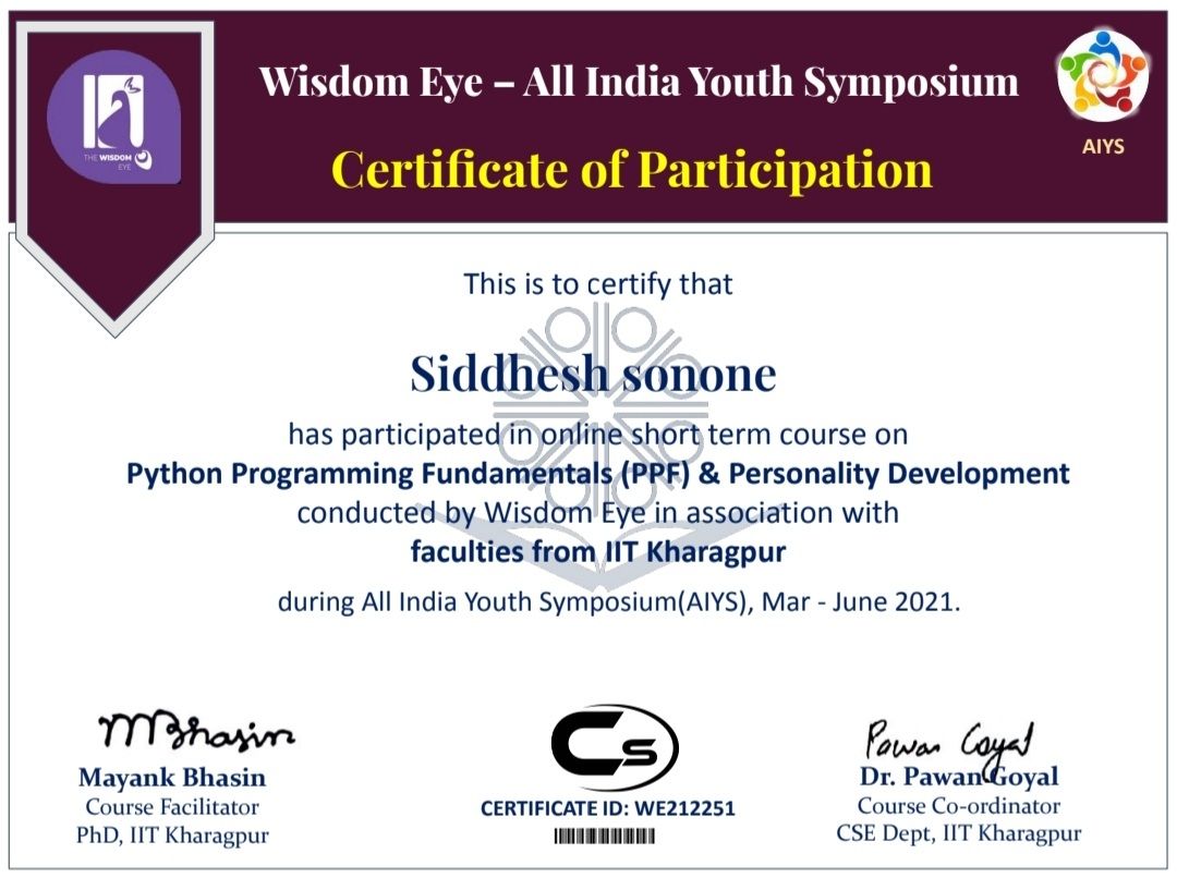 Completed Python Programming and Personality Development conducted by ... Completed Python Programming and Personality Development conducted by ...
