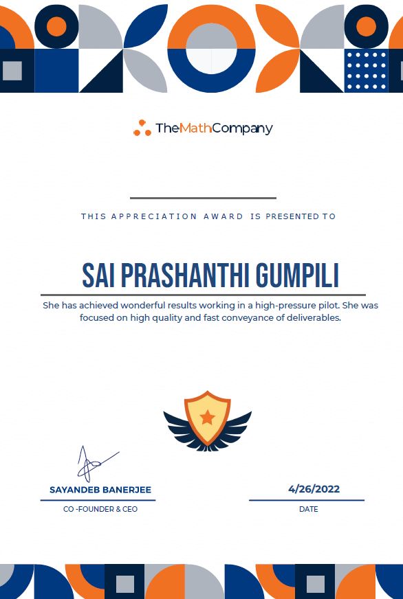 Sai Prashanthi G on LinkedIn: #appreciation #themathcompany # ... Sai Prashanthi G on LinkedIn: #appreciation #themathcompany # ...