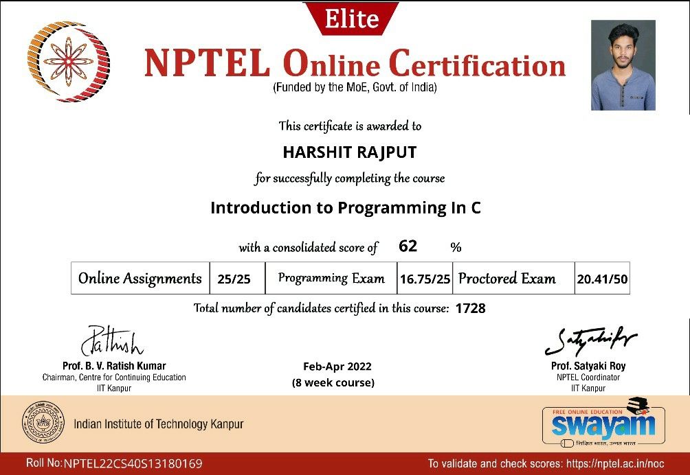 Harshit Rajput on LinkedIn: #programming #nptel #coding Harshit Rajput on LinkedIn: #programming #nptel #coding