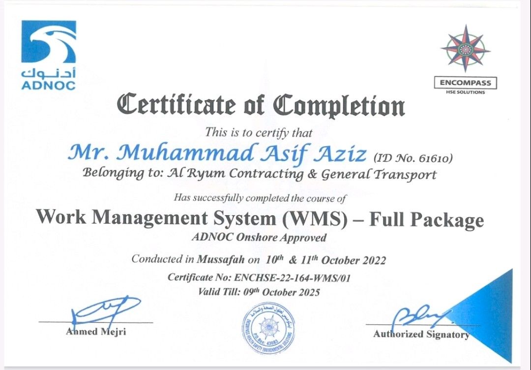 Muhammad Asif Aziz on LinkedIn: #work_management_system #adnoc Muhammad Asif Aziz on LinkedIn: #work_management_system #adnoc