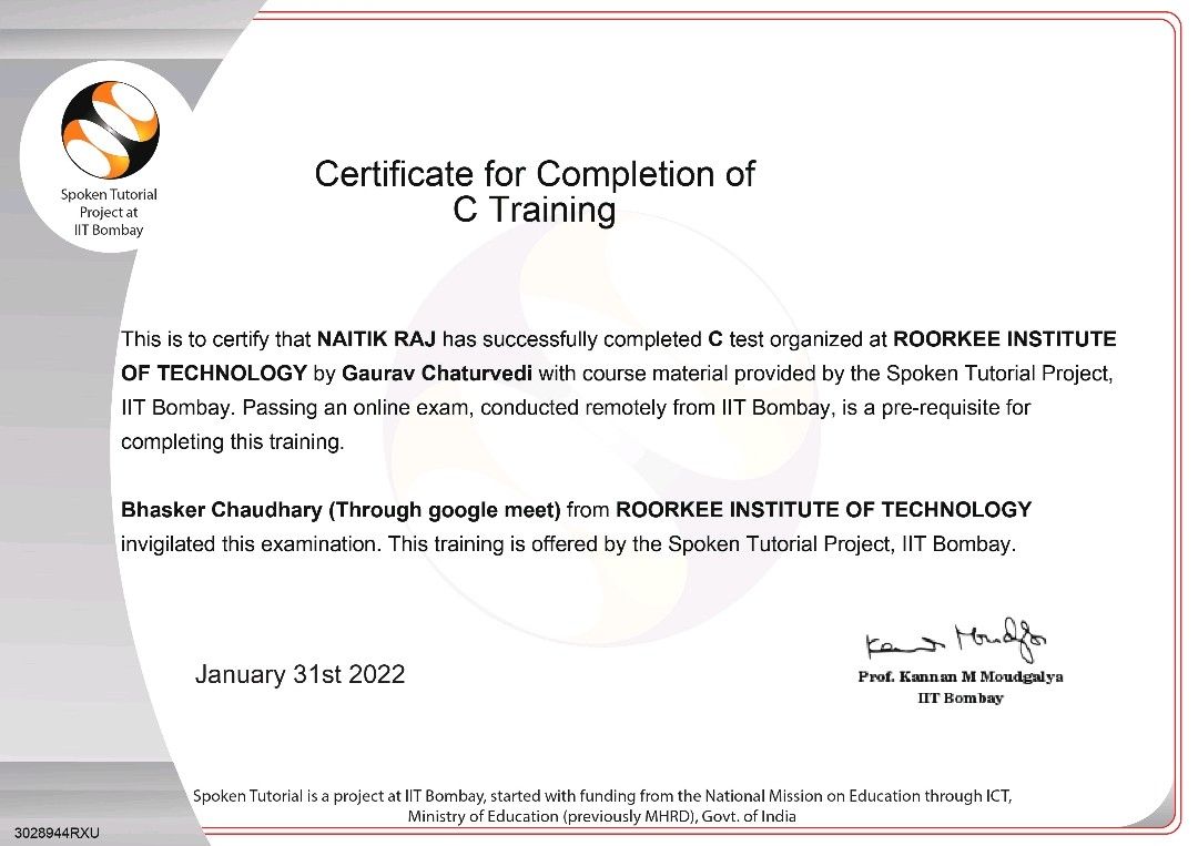Naitik Raj on LinkedIn: #training #cprogramming #iitbombay #spokentutorial Naitik Raj on LinkedIn: #training #cprogramming #iitbombay #spokentutorial