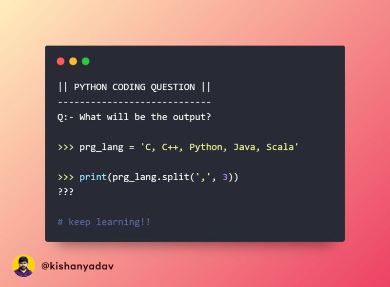 Kishan Yadav on LinkedIn: #python #coding #challenge | 20 comments Kishan Yadav on LinkedIn: #python #coding #challenge | 20 comments