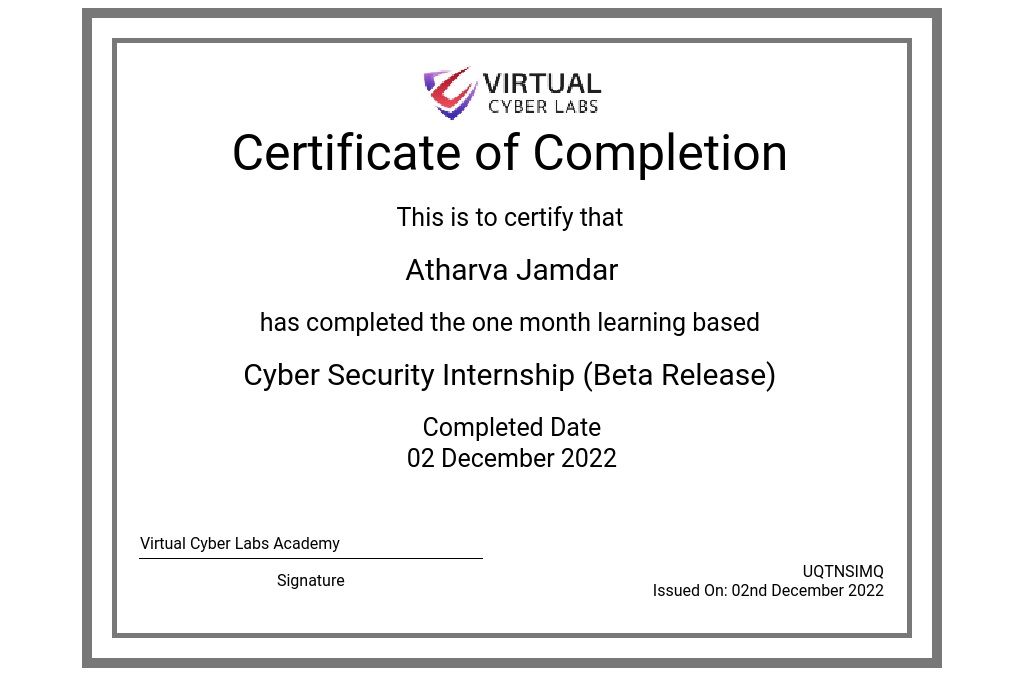 Atharva Jamdar on LinkedIn: #cybersecurity #virtualcyberlabs # ... Atharva Jamdar on LinkedIn: #cybersecurity #virtualcyberlabs # ...