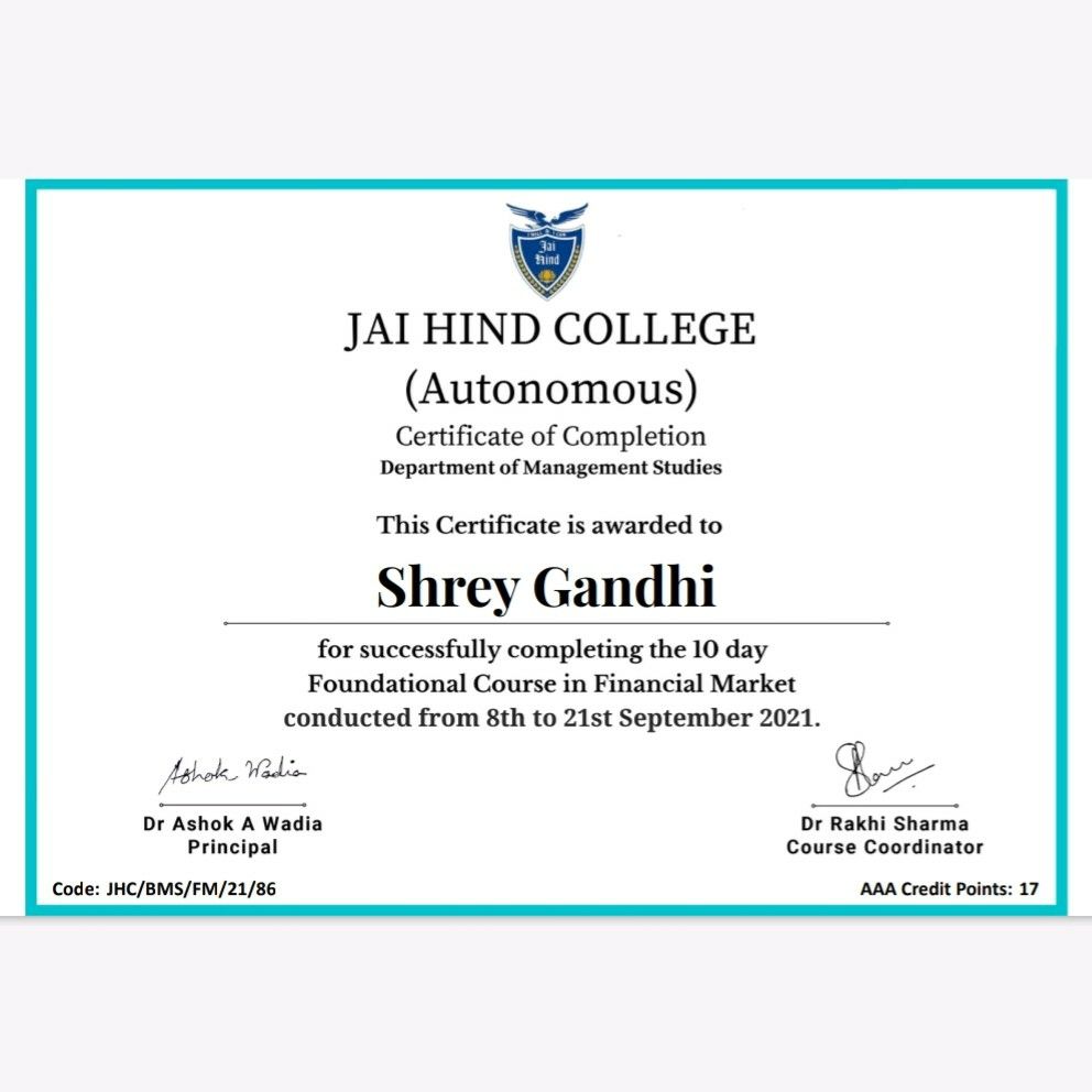 Shrey Gandhi on LinkedIn: Successfully completed course on Financial ... Shrey Gandhi on LinkedIn: Successfully completed course on Financial ...