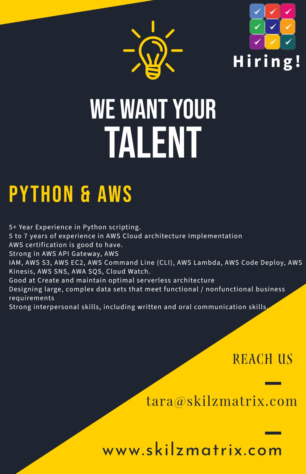 Tara Lins on LinkedIn: #urgentrequirement #c2crequirements #python #aws ... Tara Lins on LinkedIn: #urgentrequirement #c2crequirements #python #aws ...