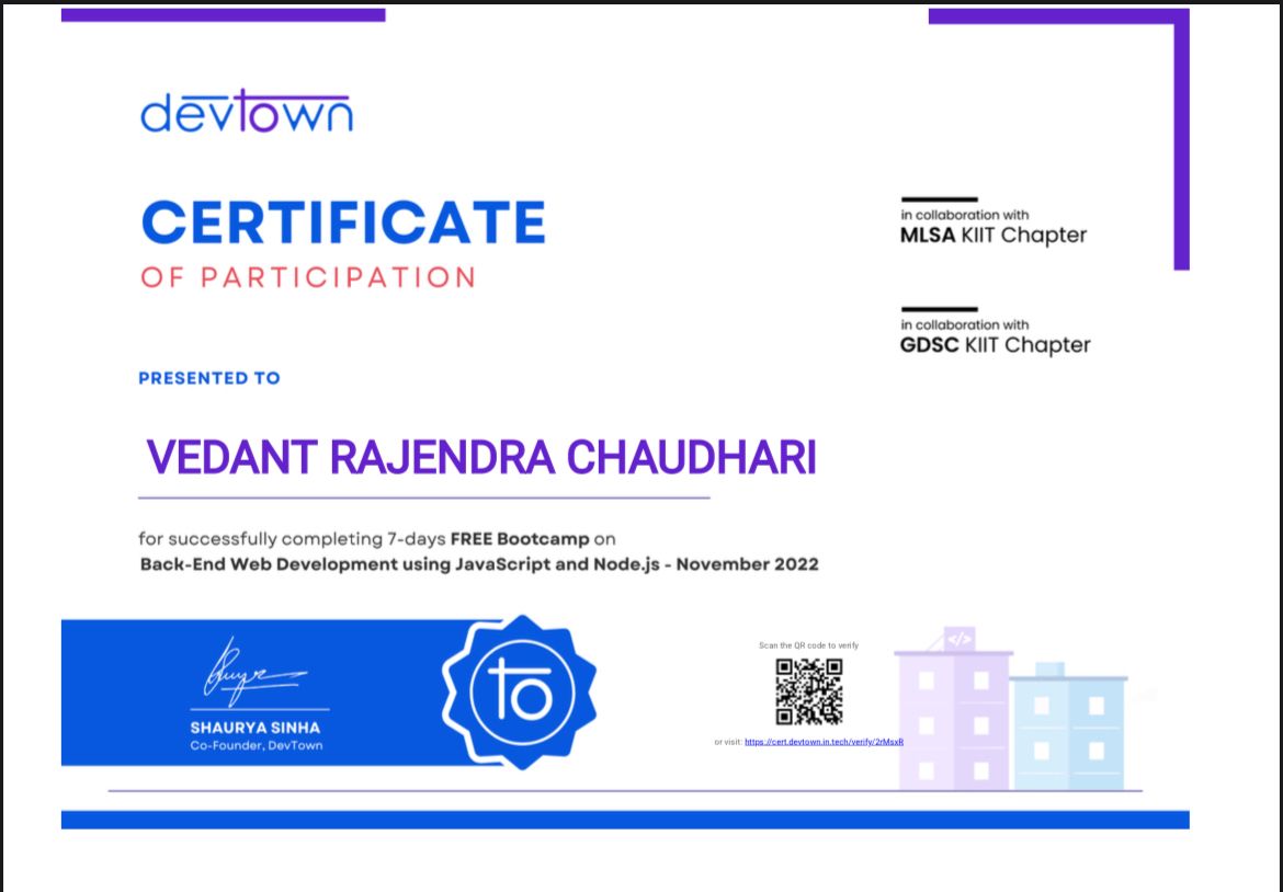 VEDANT CHAUDHARI on LinkedIn: #javascript #devtown #backenddeveloper VEDANT CHAUDHARI on LinkedIn: #javascript #devtown #backenddeveloper