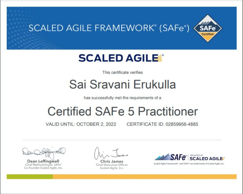 Sai Sravani Erukulla on LinkedIn: #safe5 #safeagile Sai Sravani Erukulla on LinkedIn: #safe5 #safeagile