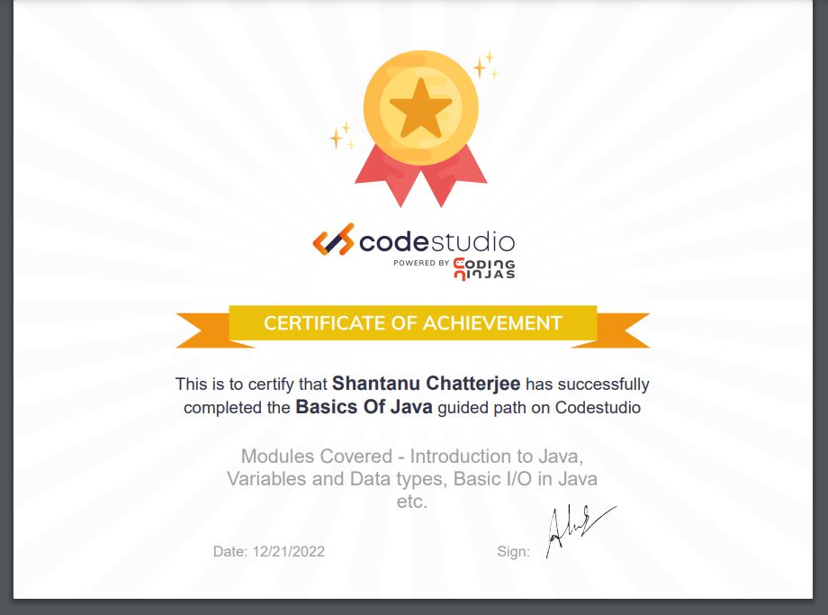 SHANTANU CHATTERJEE on LinkedIn: #thankyou #codingninjas #codestudio #java SHANTANU CHATTERJEE on LinkedIn: #thankyou #codingninjas #codestudio #java