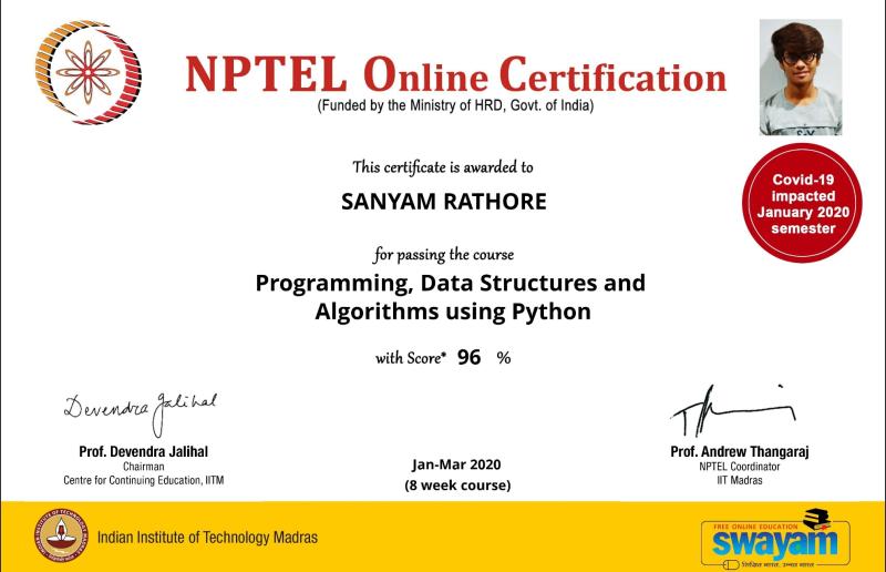 Sanyam Rathore on LinkedIn: #nptel #programming #python #datastructure ... Sanyam Rathore on LinkedIn: #nptel #programming #python #datastructure ...
