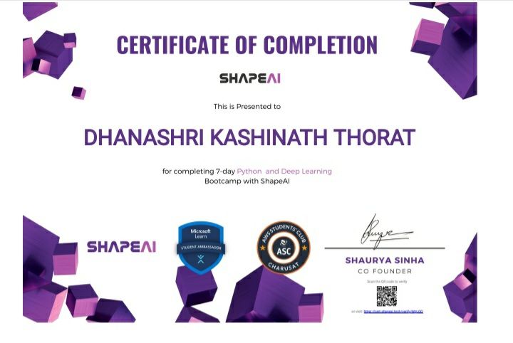 Dhanashri Thorat on LinkedIn: #deeplearning #python #shapeai Dhanashri Thorat on LinkedIn: #deeplearning #python #shapeai