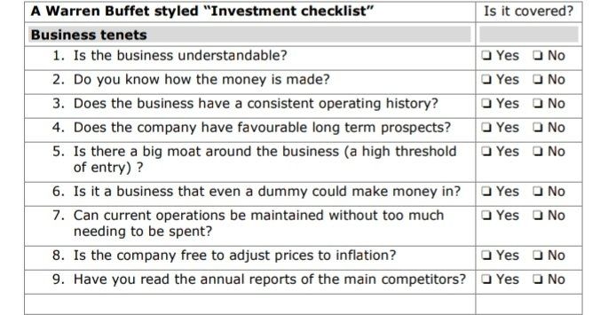 Warren Buffett's investment checklist: | Pieter Slegers Warren Buffett's investment checklist: | Pieter Slegers
