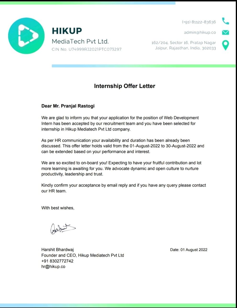 Pranjal Rastogi on LinkedIn: #hikupmediatechpvtltd #internship # ... Pranjal Rastogi on LinkedIn: #hikupmediatechpvtltd #internship # ...