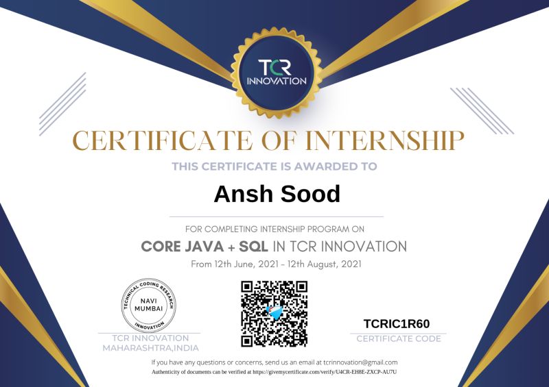 Ansh Sood on LinkedIn: #internship #java #sql #givemycertificate | 24 ... Ansh Sood on LinkedIn: #internship #java #sql #givemycertificate | 24 ...