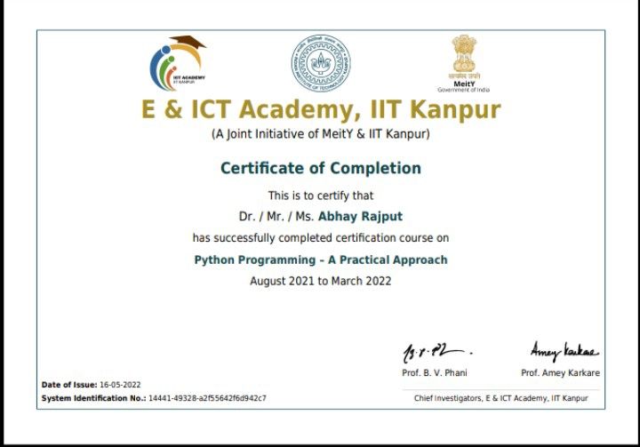 ABHAY RAJPUT on LinkedIn: I have successfully completed a python ... ABHAY RAJPUT on LinkedIn: I have successfully completed a python ...