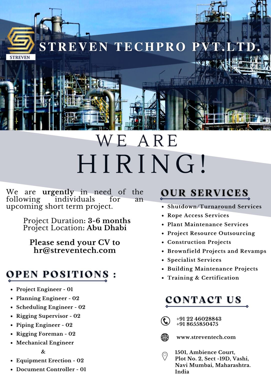 Streven TechPro Pvt. Ltd. on LinkedIn: #urgenthiring | 25 comments Streven TechPro Pvt. Ltd. on LinkedIn: #urgenthiring | 25 comments