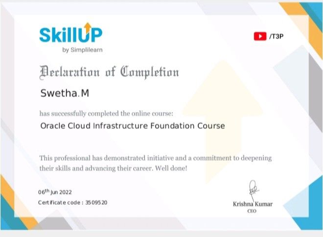 #skillup #oracle | SWETHA M #skillup #oracle | SWETHA M