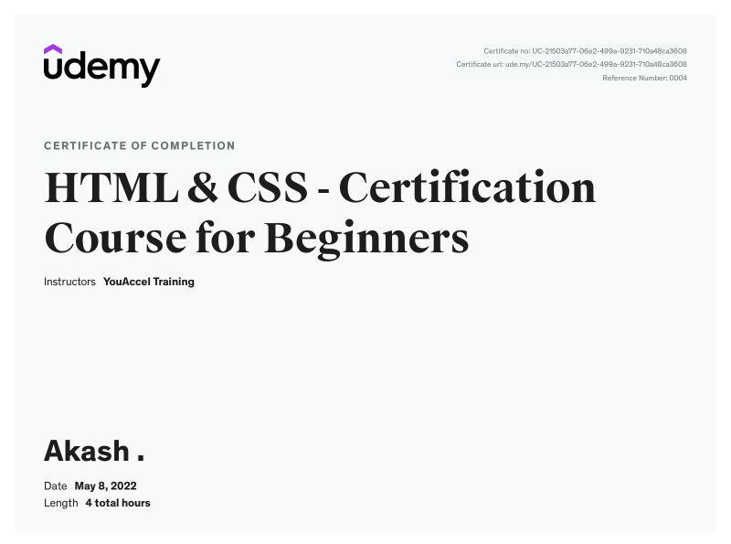 Akash Rao on LinkedIn: #certificateofcompletion #webdevelopement #html5 ... Akash Rao on LinkedIn: #certificateofcompletion #webdevelopement #html5 ...