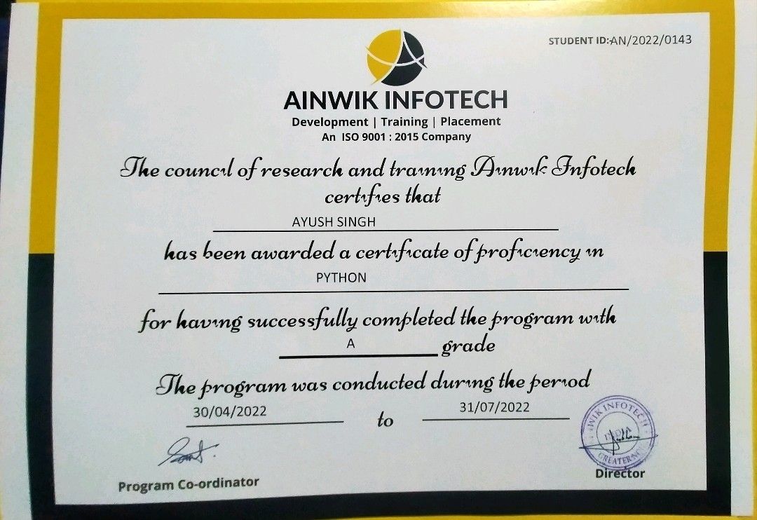 Python Programming language | Ayush Singh Python Programming language | Ayush Singh
