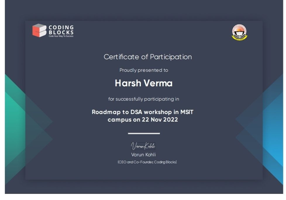 Harsh Verma on LinkedIn: Attended a Workshop on Roadmap to DSA by ... Harsh Verma on LinkedIn: Attended a Workshop on Roadmap to DSA by ...