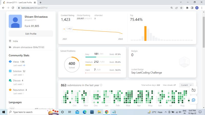 Shivam Shrivastava on LinkedIn: Finally, Completed 400 problems on ... Shivam Shrivastava on LinkedIn: Finally, Completed 400 problems on ...
