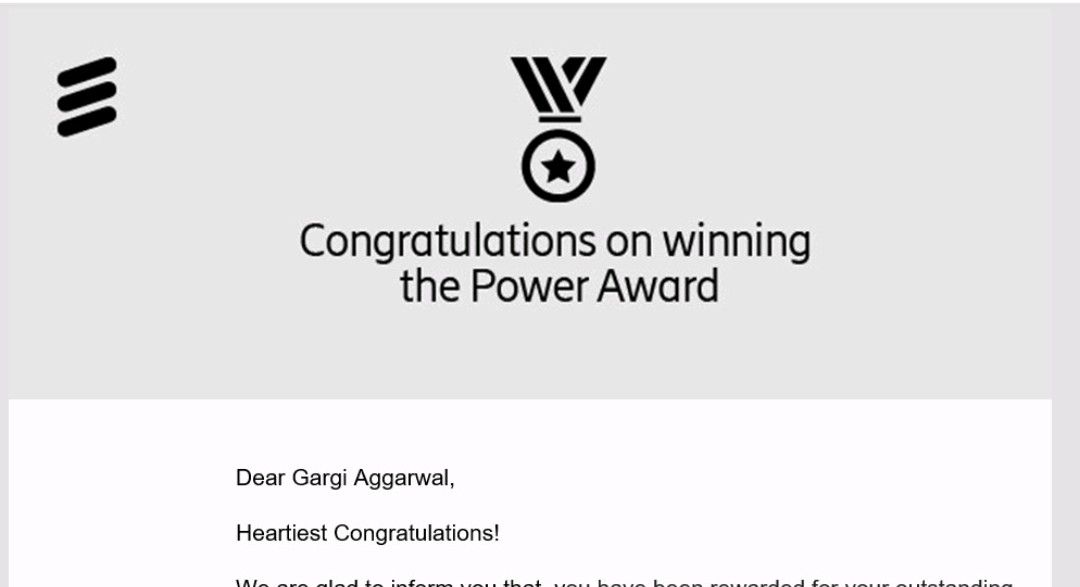 #award #ericsson #q32022 | Gargi Agarwal | 10 comments #award #ericsson #q32022 | Gargi Agarwal | 10 comments