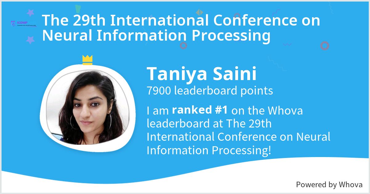 Taniya Saini på LinkedIn: I ranked #1 on the Whova leaderboard at The ... Taniya Saini på LinkedIn: I ranked #1 on the Whova leaderboard at The ...