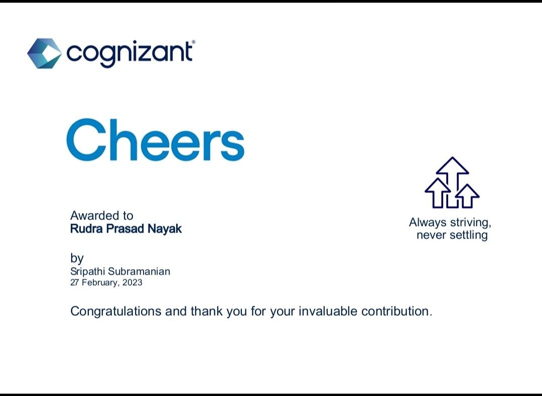 Rudra Prasad Nayak on LinkedIn: #cognizant Rudra Prasad Nayak on LinkedIn: #cognizant