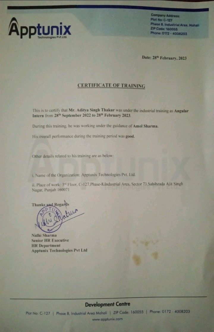 Aditya Singh on LinkedIn: Experience Certificate of Angular Developer Aditya Singh on LinkedIn: Experience Certificate of Angular Developer