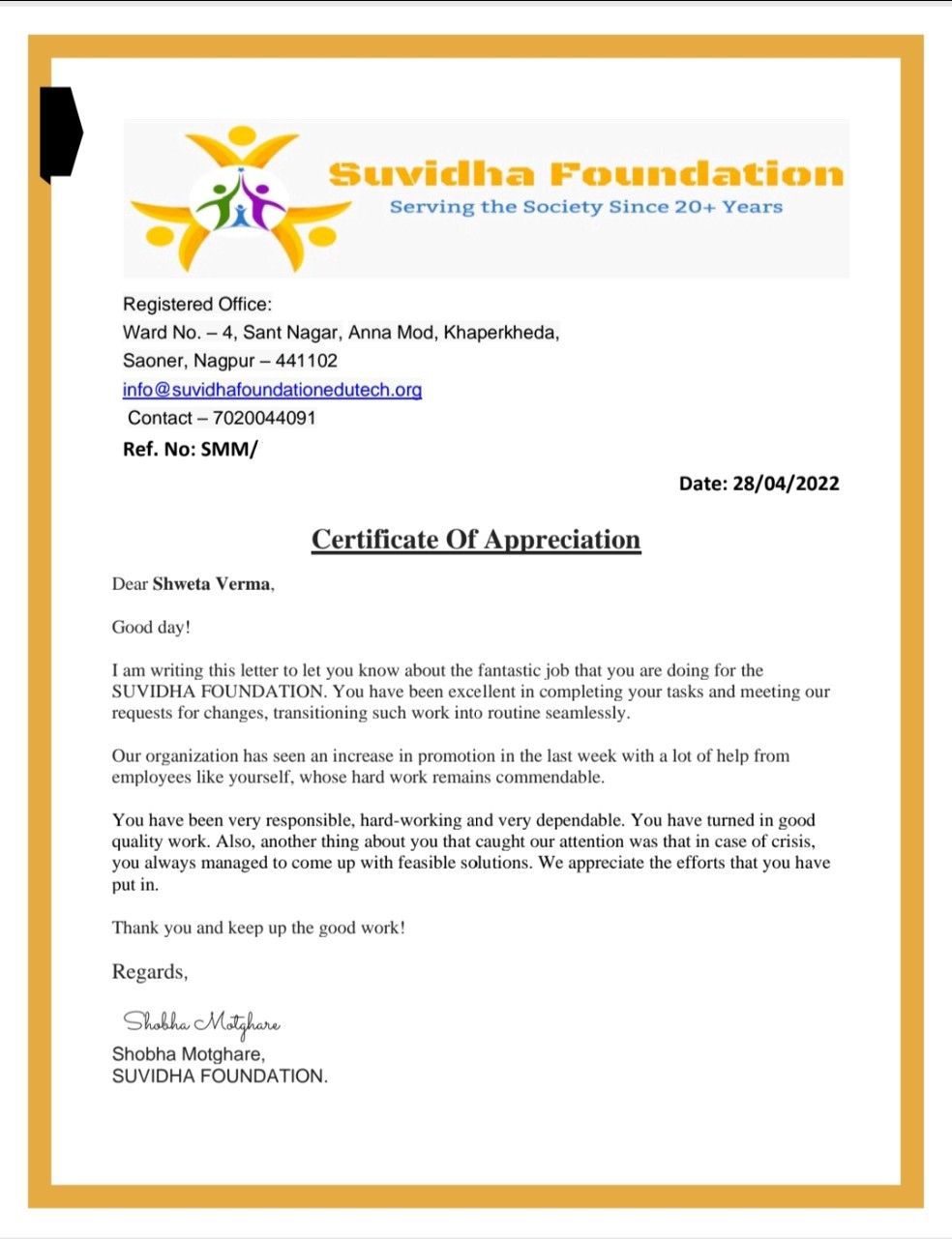 Shweta V. on LinkedIn: #certificate #appreciation #internship #ngoindia ... Shweta V. on LinkedIn: #certificate #appreciation #internship #ngoindia ...
