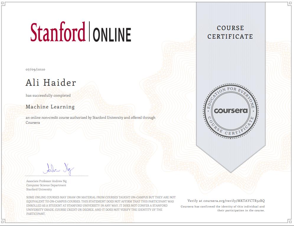 Ali Haider on LinkedIn: #certificate #machine_learning #stanford ... Ali Haider on LinkedIn: #certificate #machine_learning #stanford ...