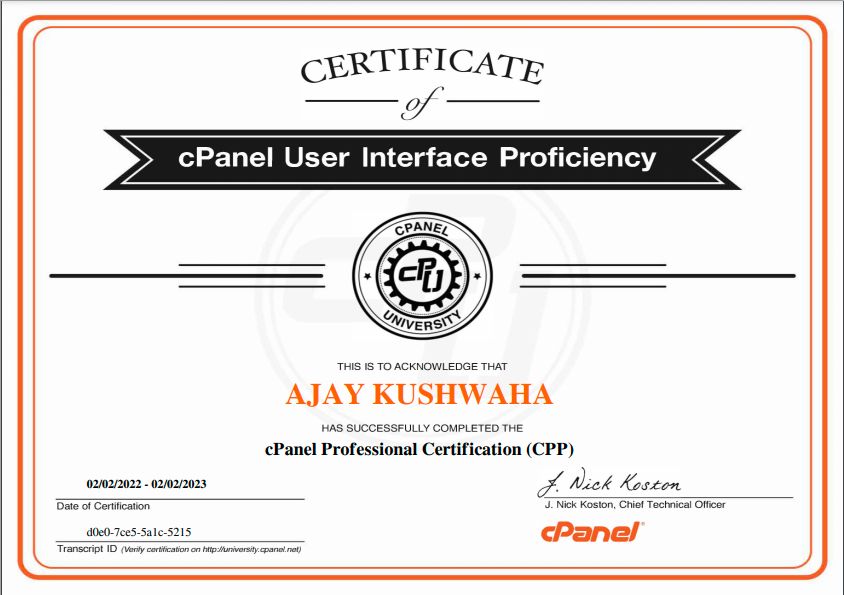 Ajay Kushwaha on LinkedIn: cPanel Professional Certification (CPP) Ajay Kushwaha on LinkedIn: cPanel Professional Certification (CPP)