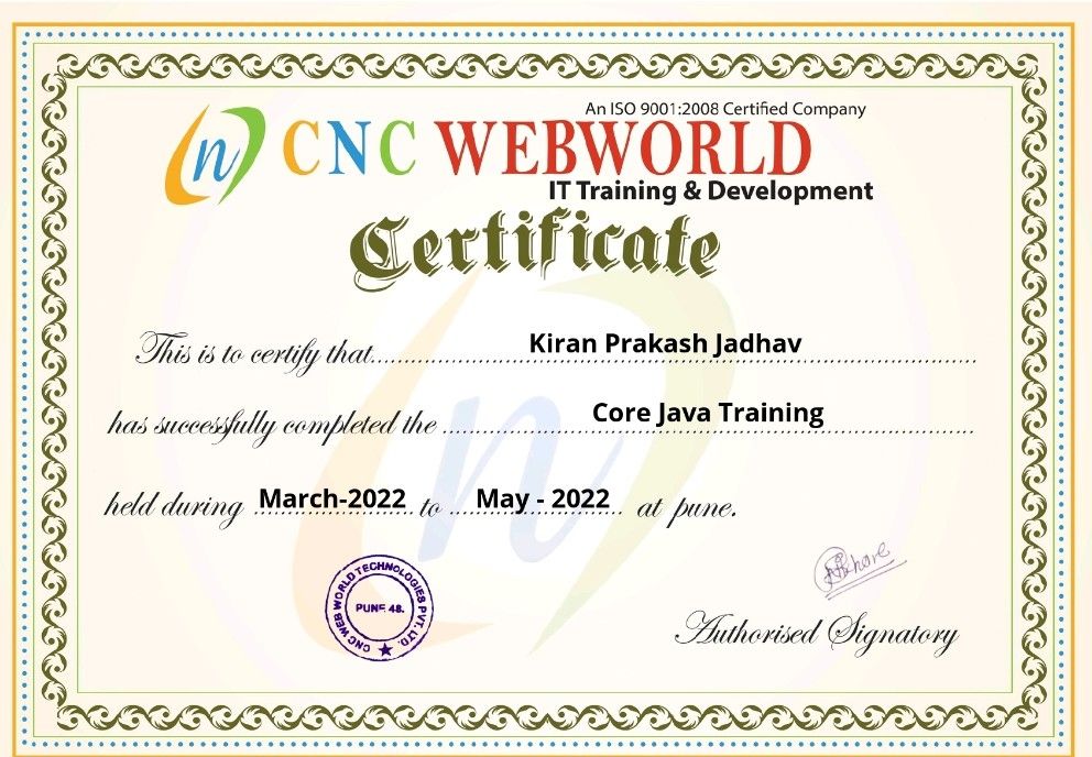 Kiran Jadhav on LinkedIn: #corejava #certification #development Kiran Jadhav on LinkedIn: #corejava #certification #development