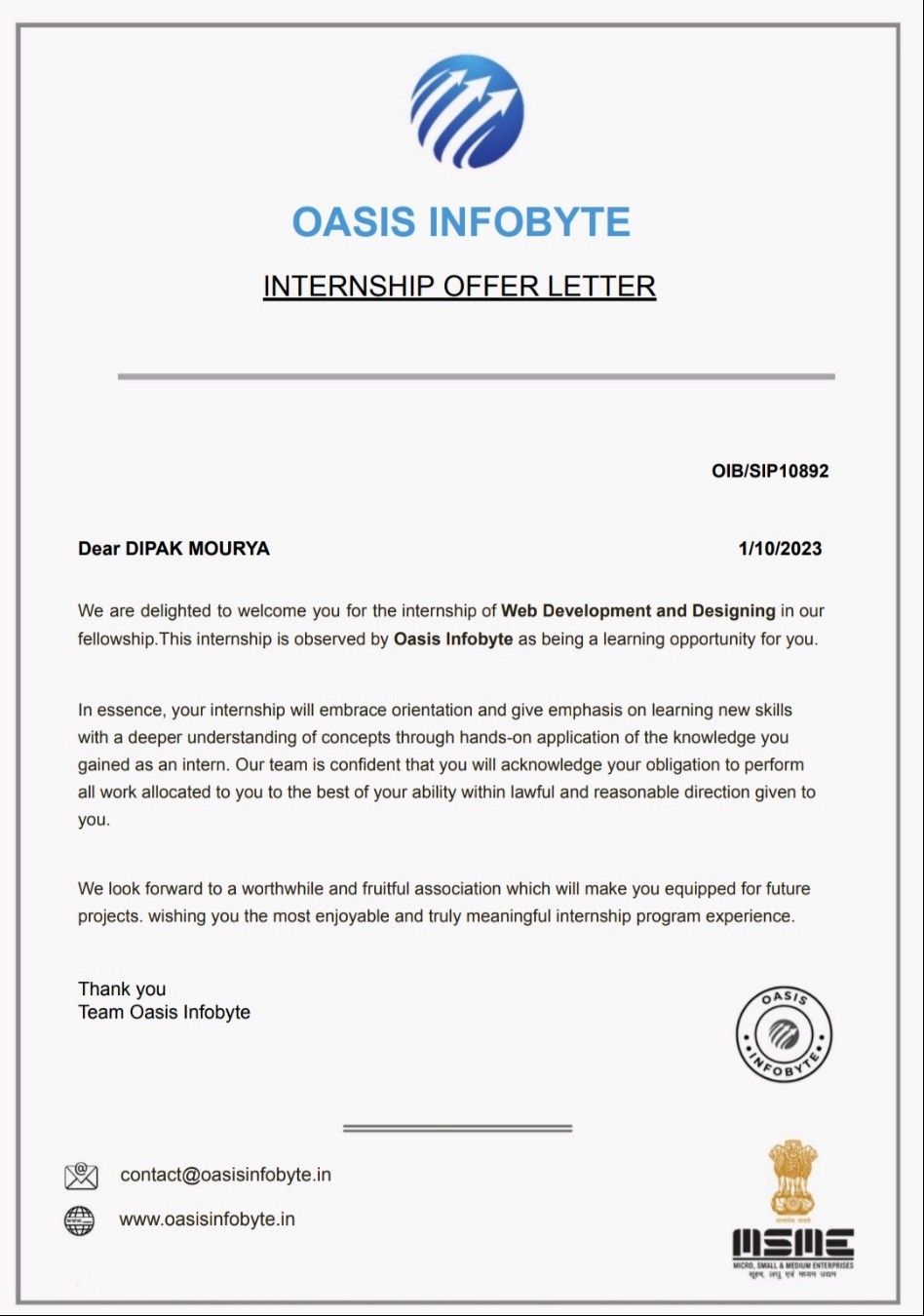 Dipak Mourya on LinkedIn: #webdevelopment #intern #oasisinfobyte Dipak Mourya on LinkedIn: #webdevelopment #intern #oasisinfobyte
