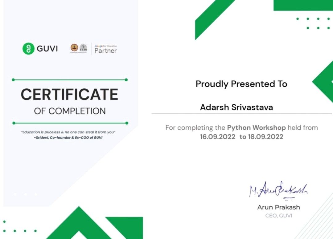 Adarsh Srivastava on LinkedIn: #guvi #python Adarsh Srivastava on LinkedIn: #guvi #python