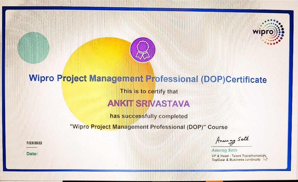 Wipro PMP Certified. | ANKIT SRIVASTAVA Wipro PMP Certified. | ANKIT SRIVASTAVA
