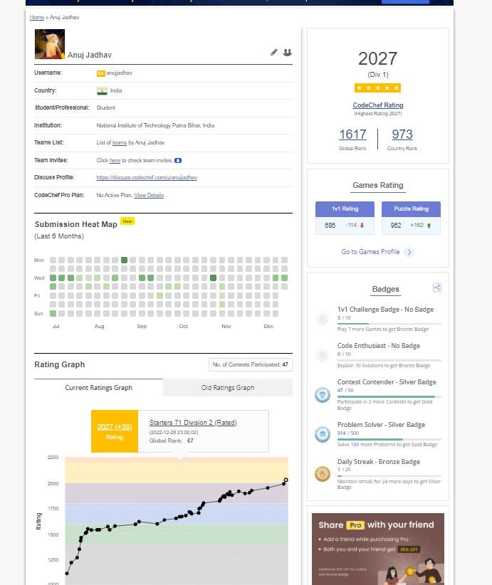 Anuj Jadhav on LinkedIn: #codechef #cp #5star | 39 comments Anuj Jadhav on LinkedIn: #codechef #cp #5star | 39 comments