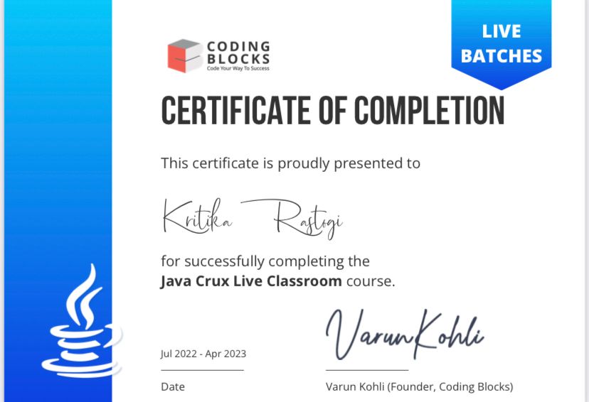 Kritika Rastogi on LinkedIn: #java #dsa #coding Kritika Rastogi on LinkedIn: #java #dsa #coding