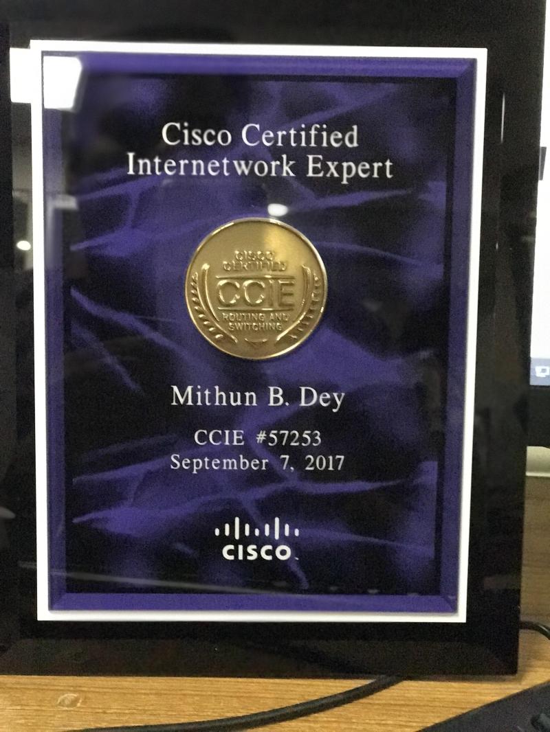 Mithun Dey on LinkedIn: Finally the Plaque Arrived #CCIE 57253 | 46 ... Mithun Dey on LinkedIn: Finally the Plaque Arrived #CCIE 57253 | 46 ...