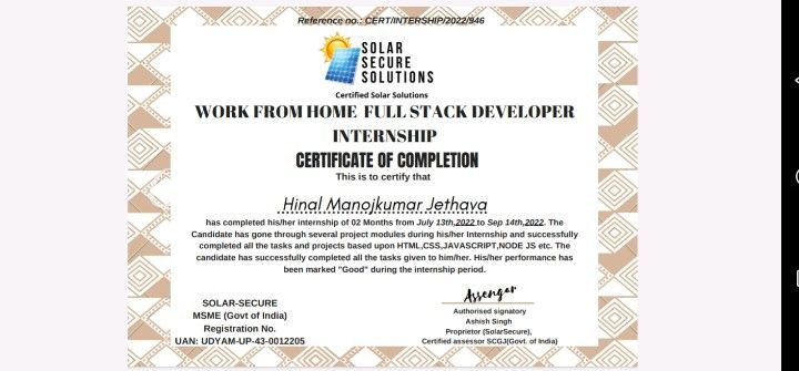Hinal Jethava on LinkedIn: #internship2022 #internship Hinal Jethava on LinkedIn: #internship2022 #internship